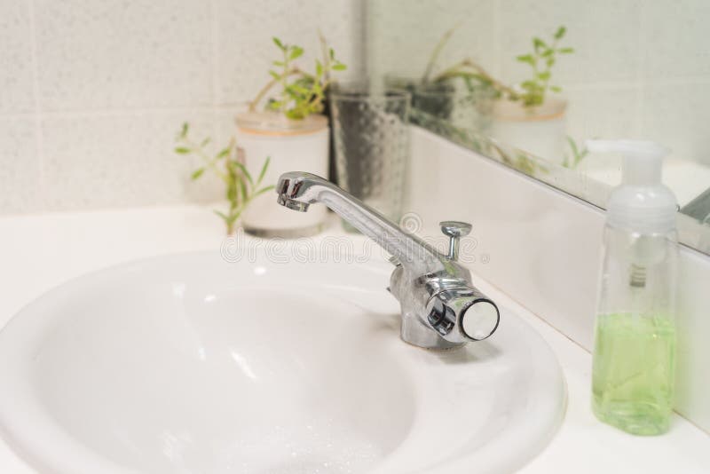 Sink, tap and soap stock image. Image of clean, mirror - 180764375