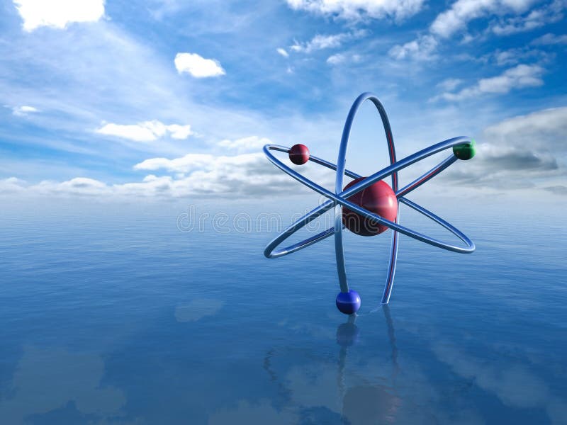 Sinking Atom Illustration with Clouds in a Blue Sky Stock Photo - Image ...