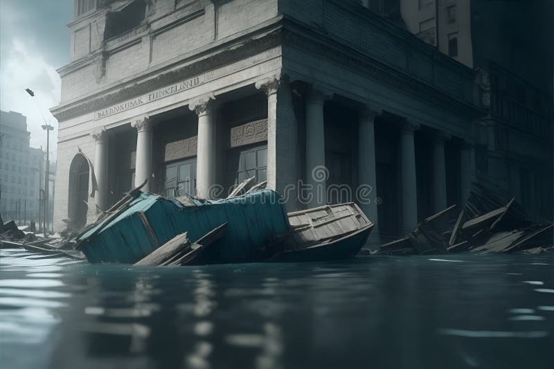 A Sinking Bank, a Bank Going Under. a Collapsing Bank. Generative AI ...