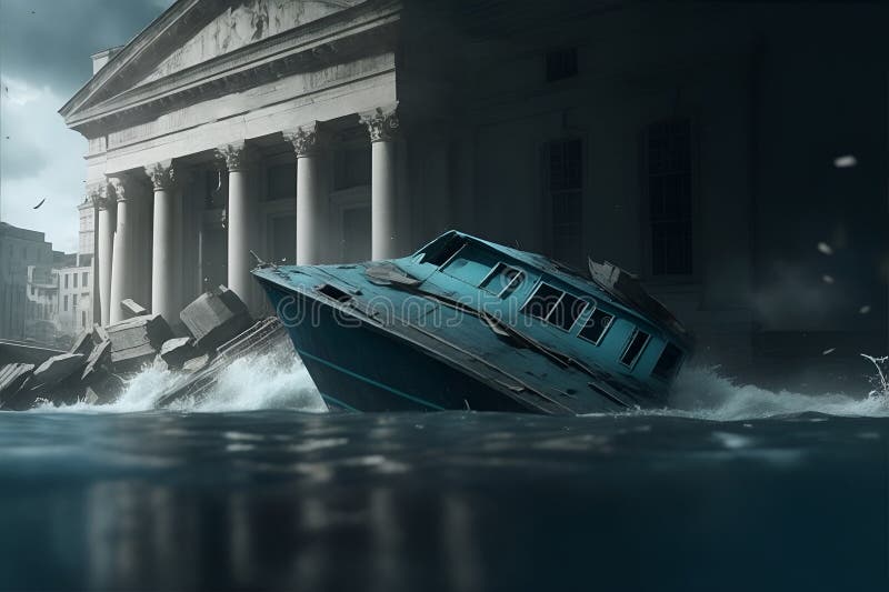 A Sinking Bank, a Bank Going Under. a Collapsing Bank. Generative AI ...
