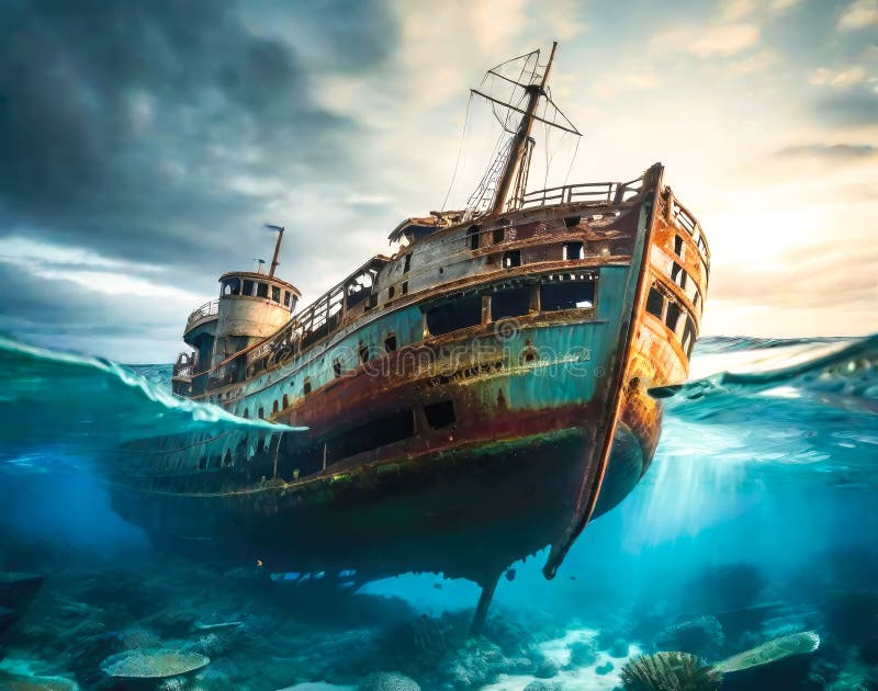 Sinking Boat Goes Underwater. Shipwreck Stock Illustration ...