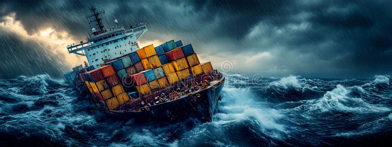 A Sinking Cargo Ship with Containers during a Storm in the Ocean ...