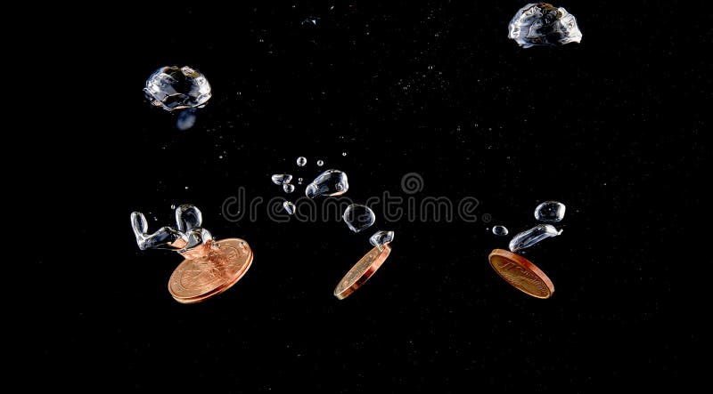 Sinking Euro. Splash of Coins Falling into the Water. Coins in the ...