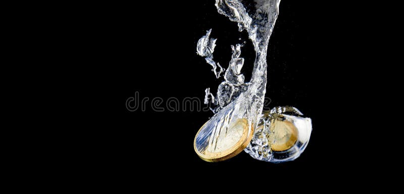 Sinking Euro. Splash of Coins Falling into the Water. Coins in the ...