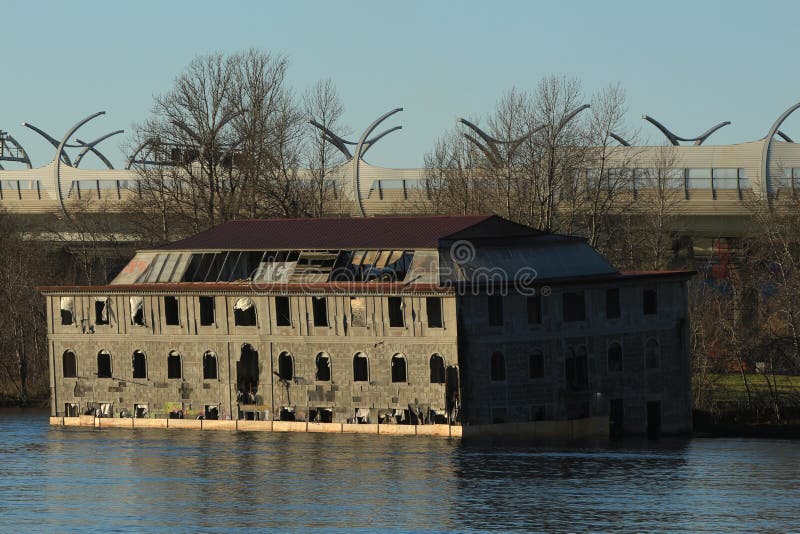 Sinking house in the river stock image. Image of shelter - 106548331