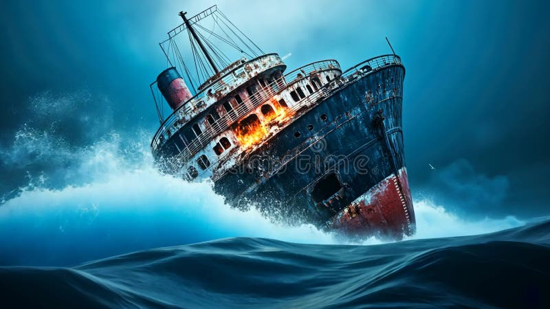 Sinking of an Old Rusty Ship Amidst a Ferocious Storm Stock Footage ...