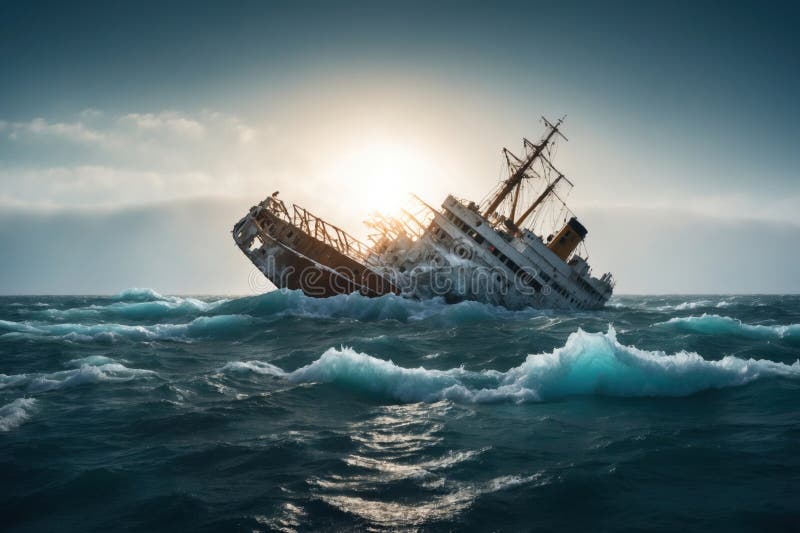 Sinking Ship in Icy Ocean. Ai Generative Stock Illustration ...