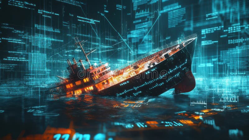 A Sinking Ship with Numbers and Data Graphs Surrounding it Stock ...
