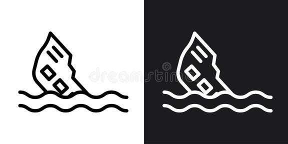 Sinking Ship Thin Line Vector Icon Set Stock Vector - Illustration of ...