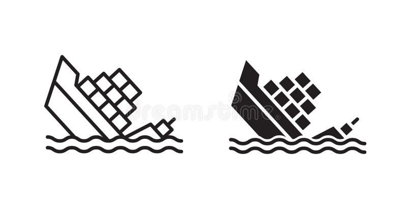 Sinking Ship Thin Line Vector Icon Set Stock Vector - Illustration of ...