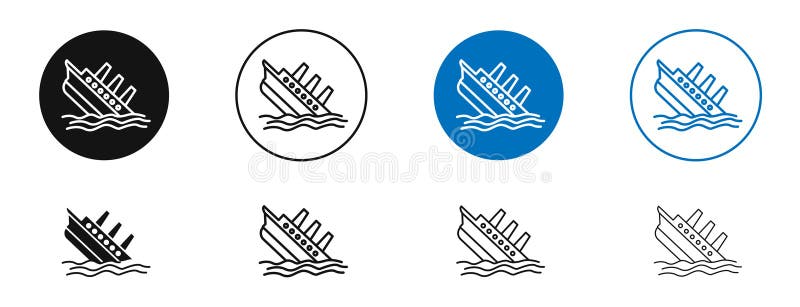 Sinking Ship Thin Line Vector Icon Set Stock Vector - Illustration of ...