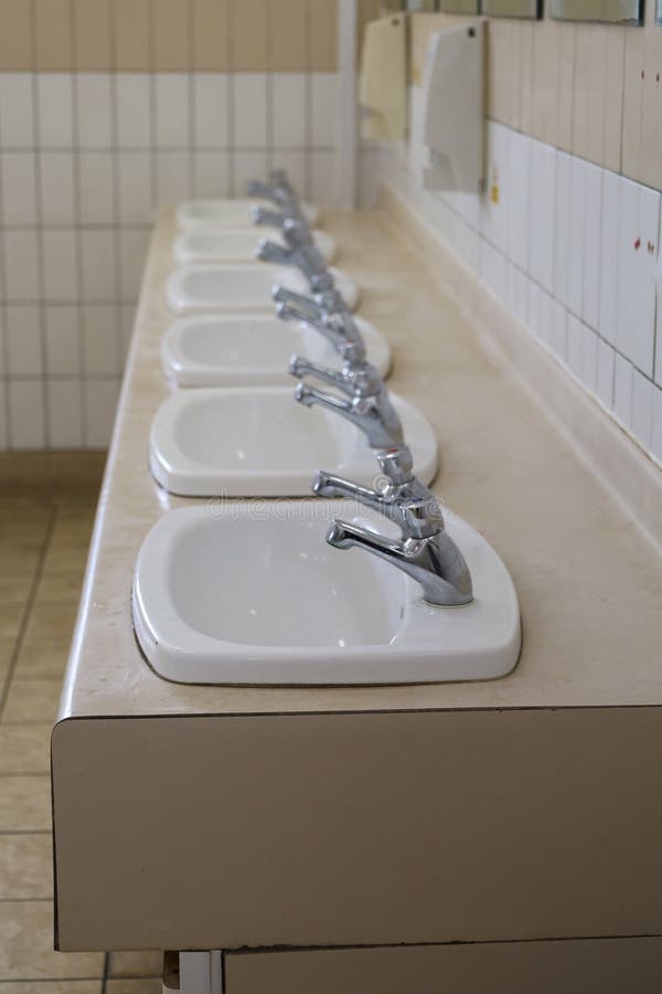 Sinks in a Row in Public Toilet Stock Image - Image of stylish ...