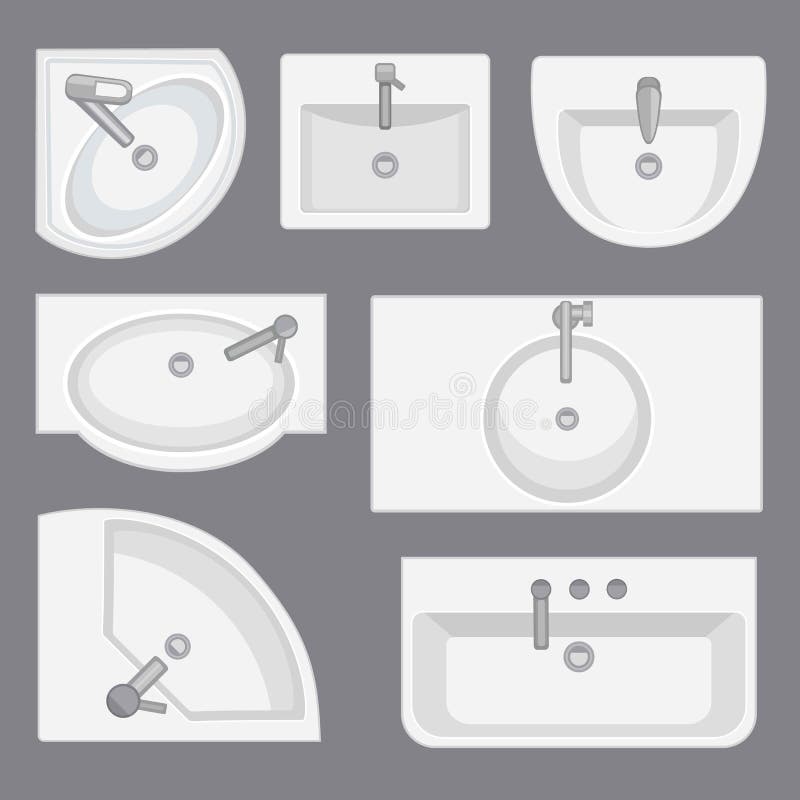 Sinks Top View Collection. Set of Different Wash Basin Types. Stock ...