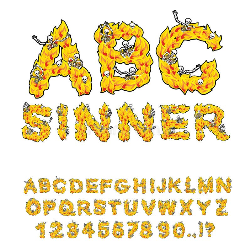 Sinner Font. Letters from Flames. Skeletons in Hell Fire. Hellfire and ...