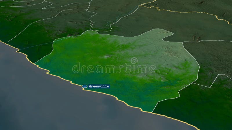 Sinoe, Liberia - Highlighted with Capital. Physical Stock Illustration ...