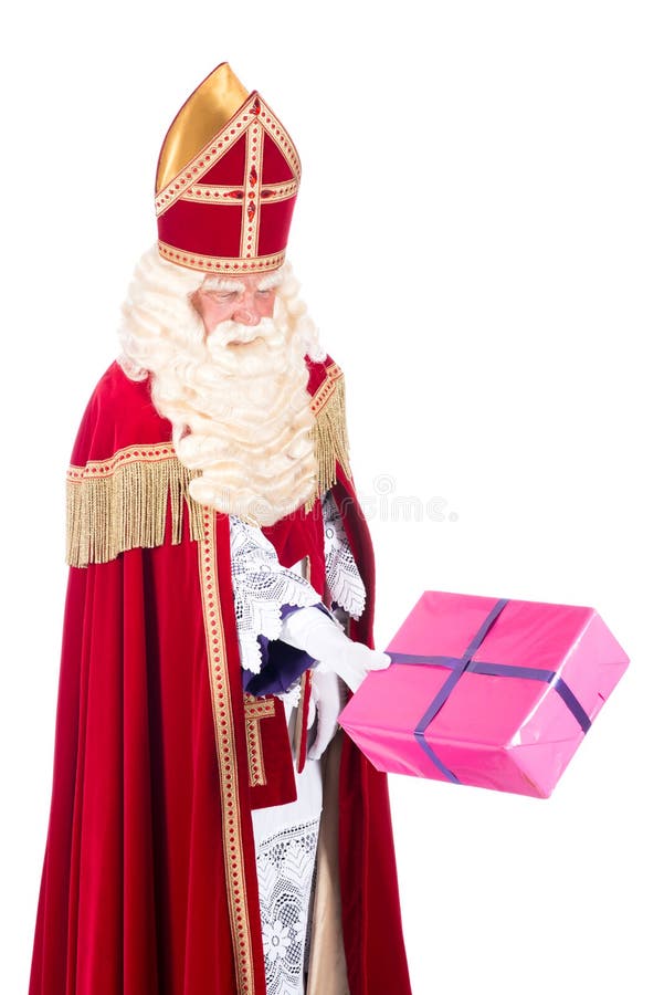 Sinterklaas Geeft Een Heden Stock Foto - Image of hoed, gekleed: 34099538