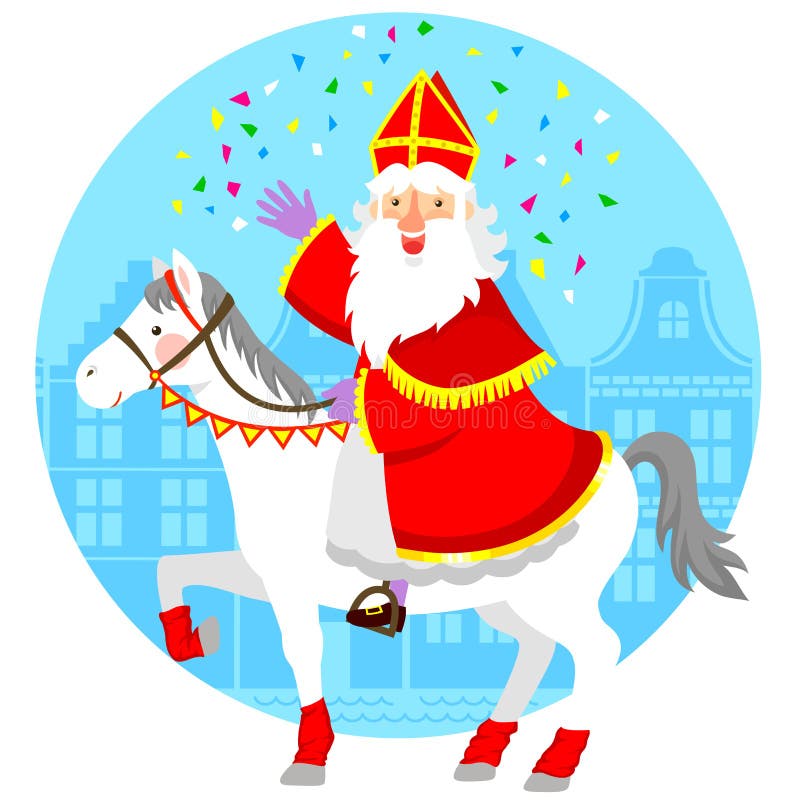 Sinterklaas op zijn paard vector illustratie. Illustration of claus ...