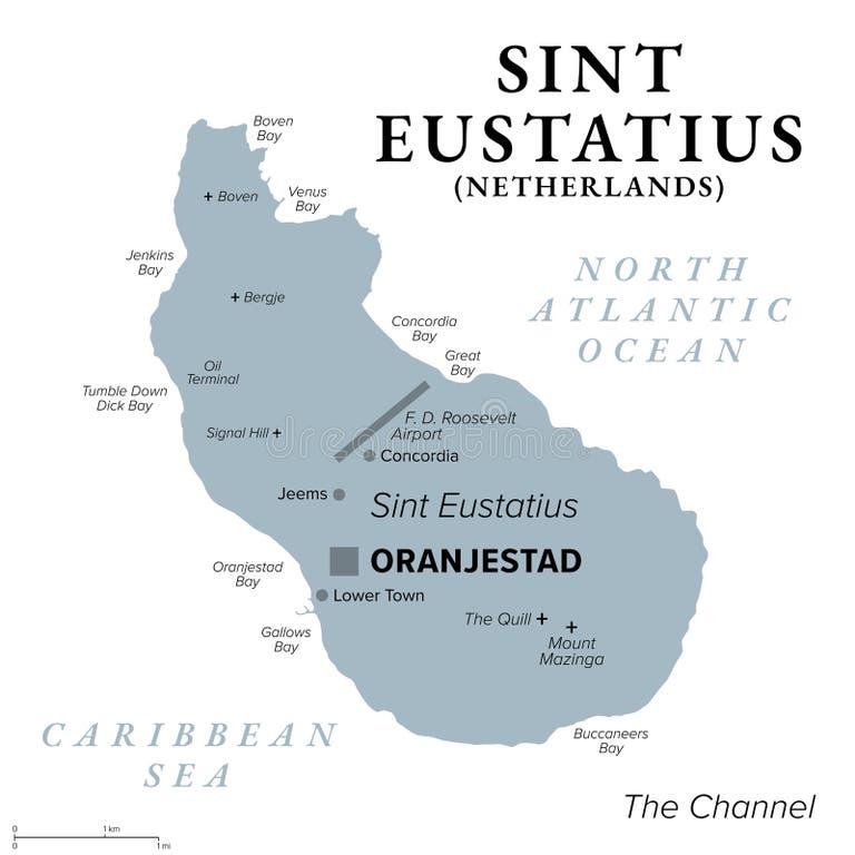 Sint Eustatius, Island of the Caribbean Netherlands, Gray Political Map ...