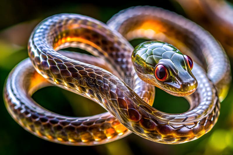 Sinuous Glass Snake Head with Swirling Patterns and Delicate Fangs ...
