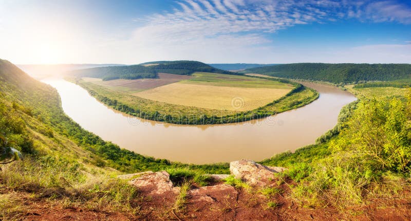 Sinuous River Flowing through the Canyon. Location Place Dnister ...