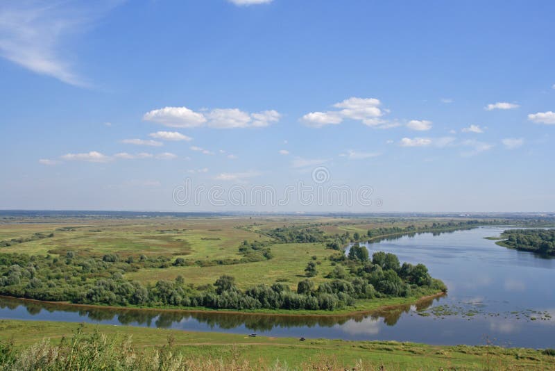 The Sinuous River on Green Plain Stock Photo - Image of reflection ...