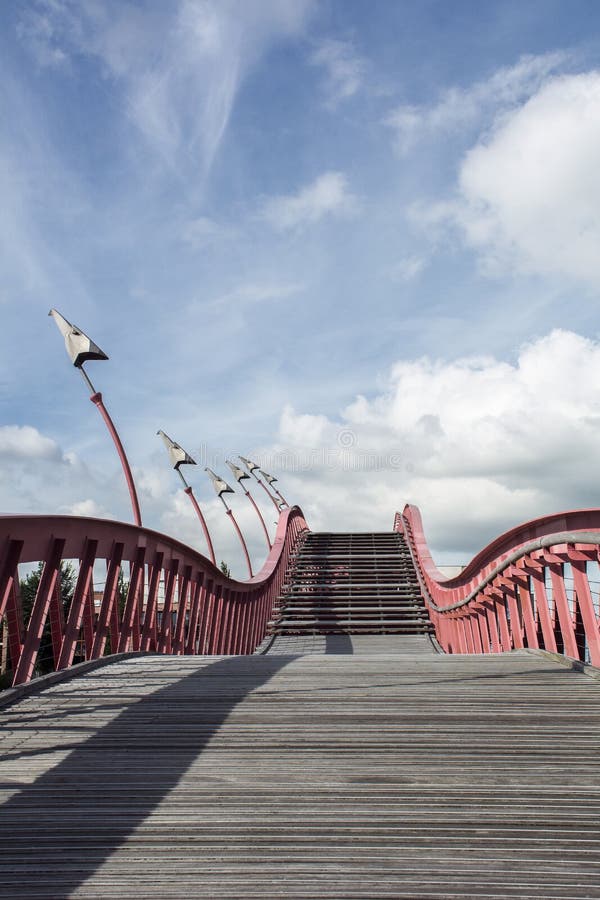 Sinuous Stairway with Red Banister in the Blue Sky Stock Photo - Image ...