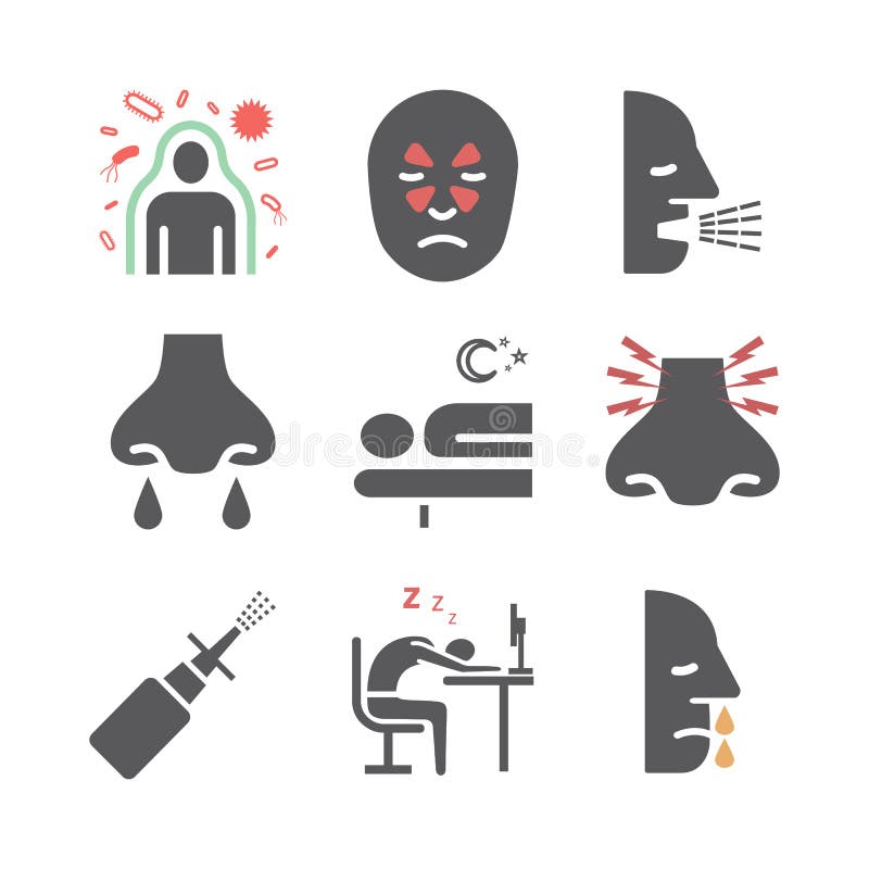 Sinusitis. Symptoms, Treatment. Flat Icons Set. Vector Signs for Web ...