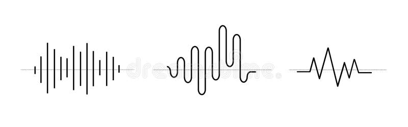 Sinusoid Signals Set Black Curve Sound Waves Collection Stock