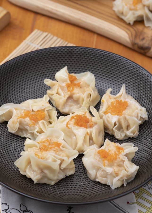 Siomay Dumplings Served on Black Plate. Stock Photo - Image of produce ...