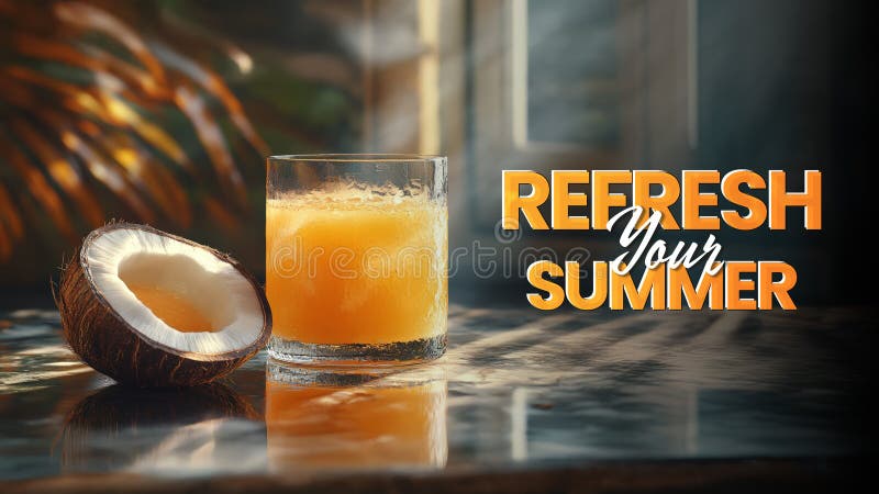 Sip To Coconut Juice Refresh Your Summer Banner. Stock Illustration - Illustration of ...