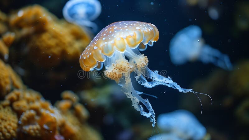 A Siphoid Jellyfish Glides through Colorful Coral Reefs in Deep Waters ...