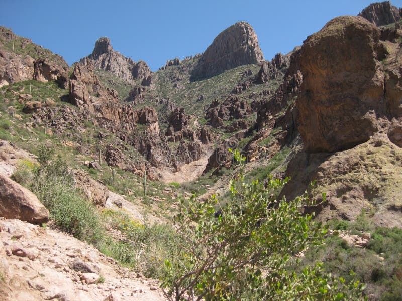 Siphon Draw Trail To Flatiron Lost Dutchman State Park Arizona Stock ...