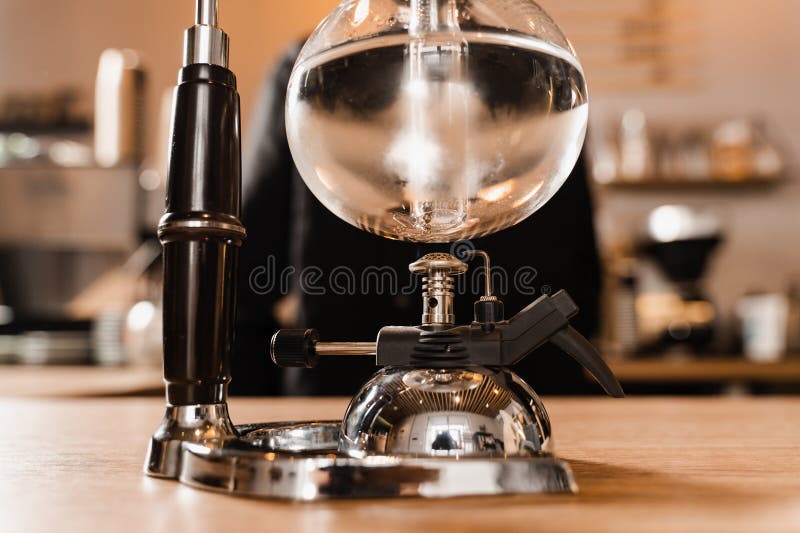 Siphon Vacuum Pot for Mixing Coffee with Boiling Water. Process of ...