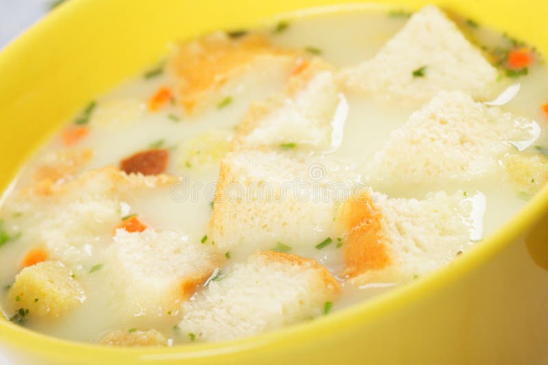 Sippets in Cheese Cream Soup Stock Photo - Image of toast, bread: 17775846