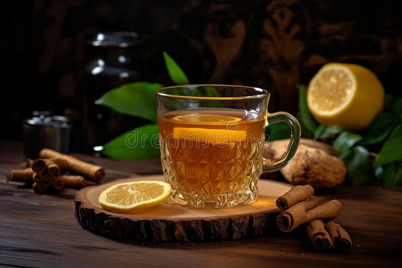 Sipping Spicy Ginger Tea on Wooden Table. Generative by Ai Stock ...