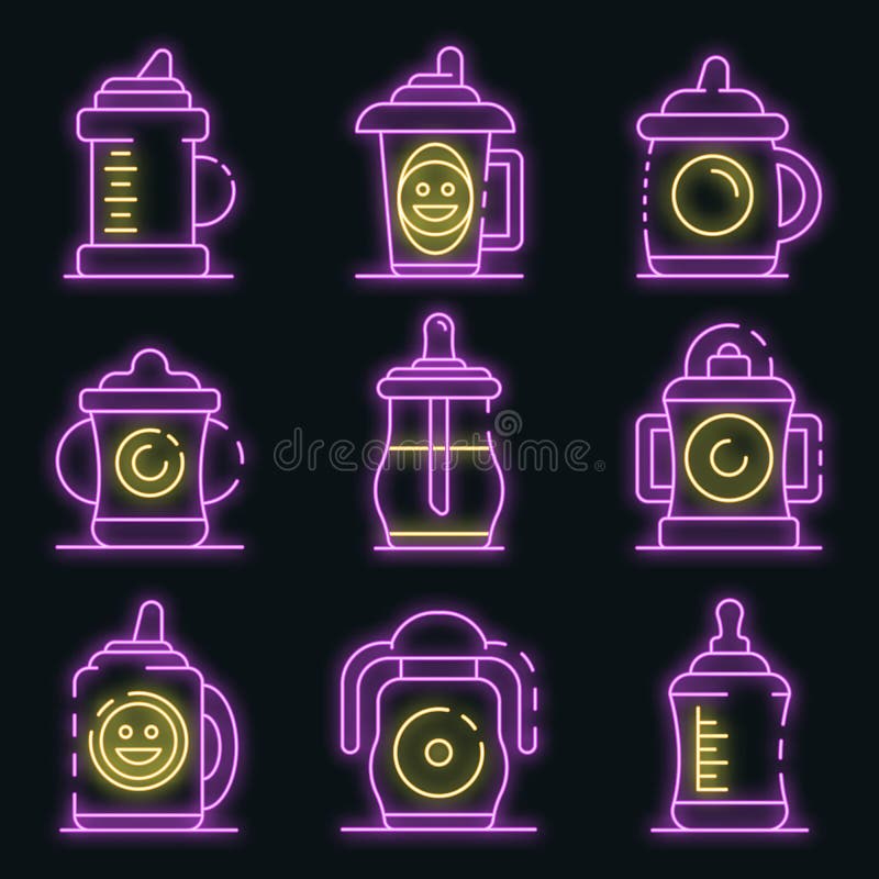 Sippy Cup Icons Set Vector Neon Stock Vector - Illustration of training ...
