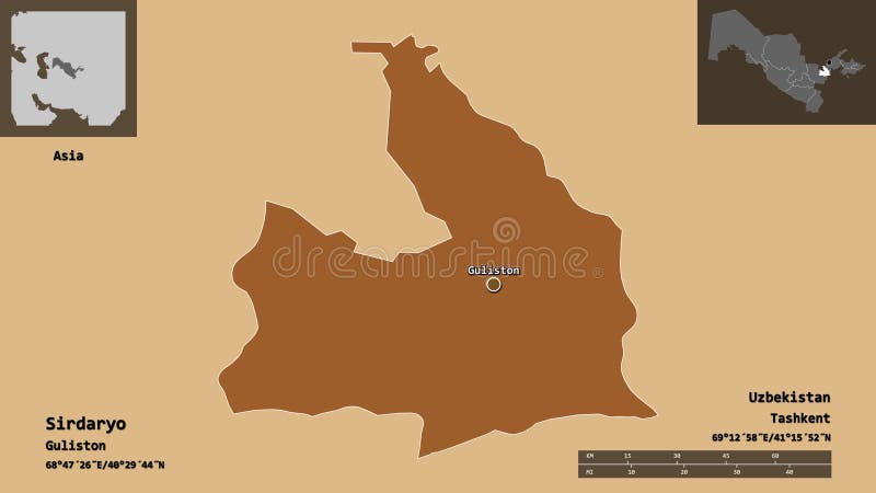 Sirdaryo, Region of Uzbekistan, Zoomed. Bilevel Stock Illustration ...