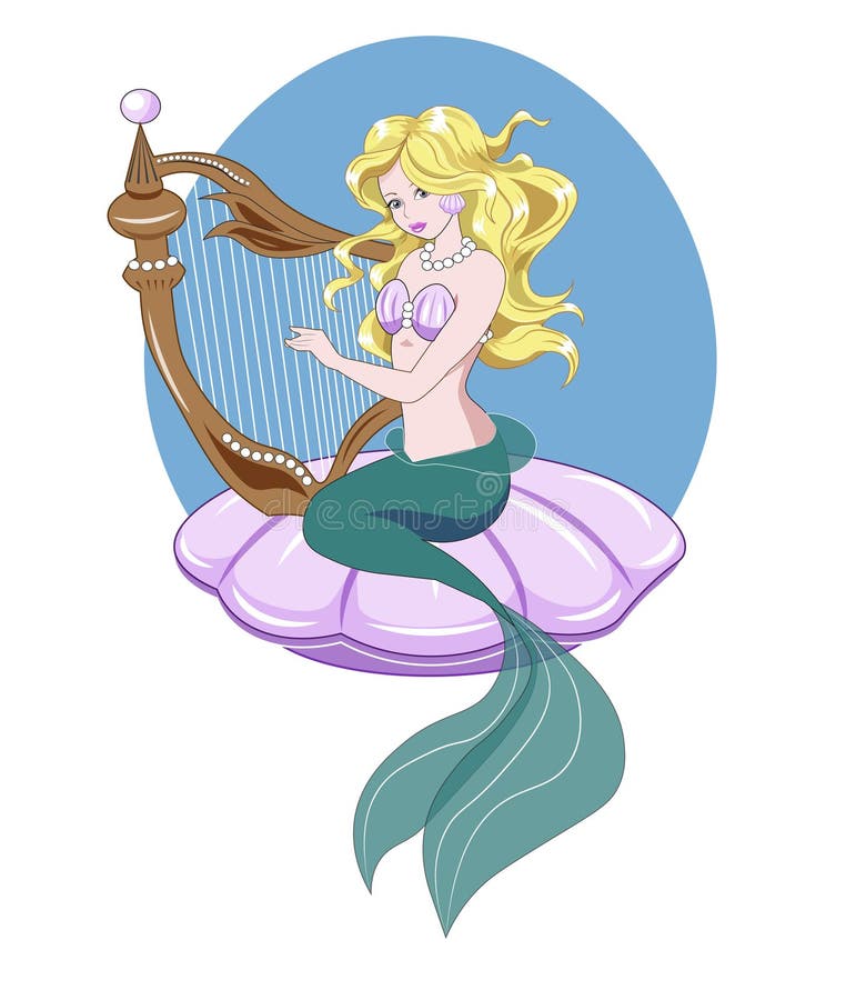 Sirena Animada Atractiva Con El Pelo Púrpura Que Se Sienta En Una ...