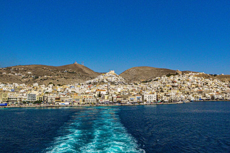 Siros Island Panoramic View from the Ship Stock Photo - Image of view ...