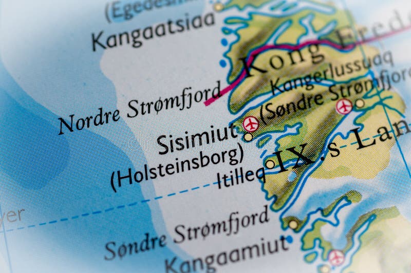 Sisimiut (Holsteinborg), Greenland, Highlighted on a World Map Stock ...