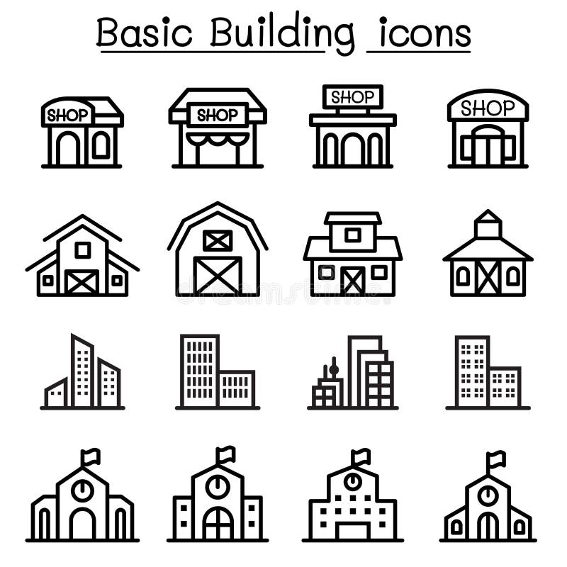 Sistema Básico Del Icono Del Edificio Ilustración del Vector ...