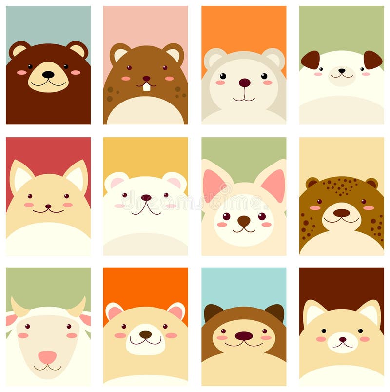 Sistema De Banderas Con Los Animales Lindos Ilustración del Vector ...