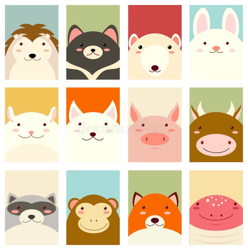 Sistema De Banderas Con Los Animales Lindos Ilustración del Vector ...