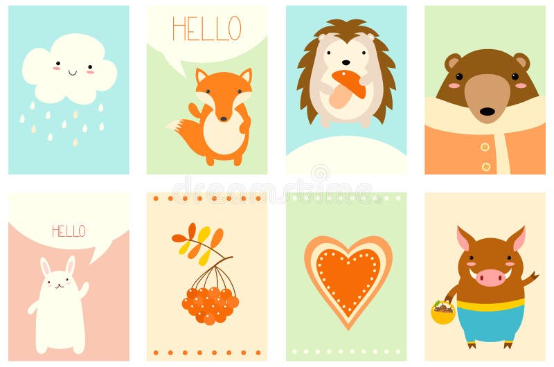 Sistema De Banderas Con Los Animales Lindos Ilustración del Vector ...