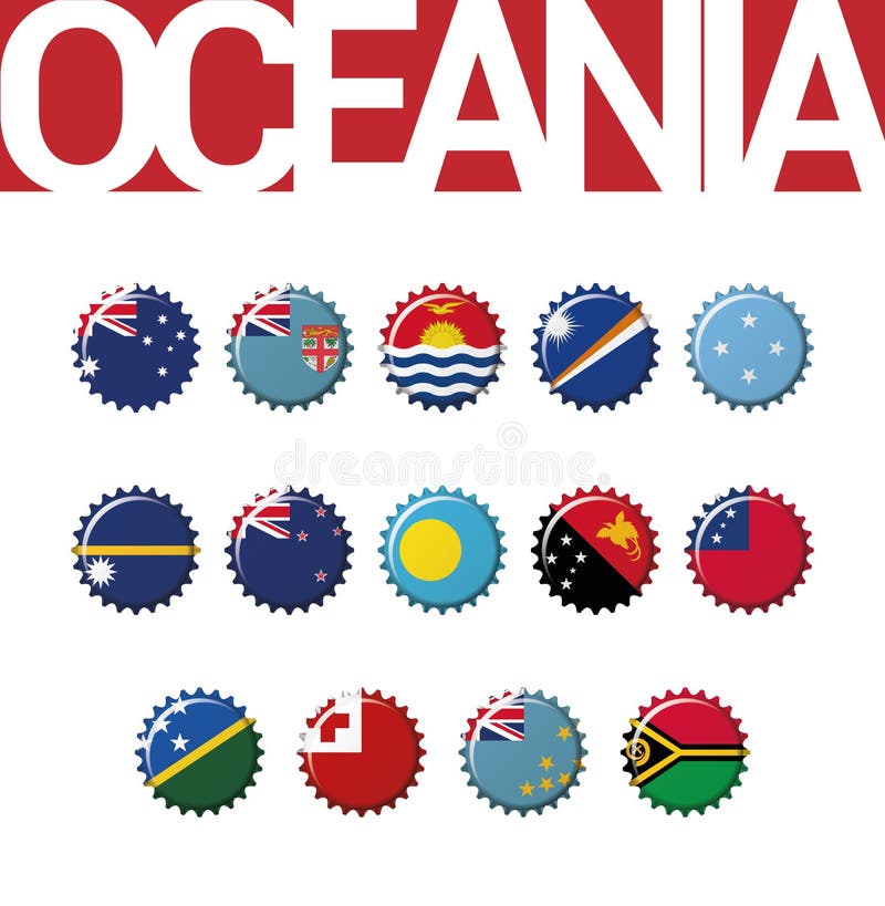 Banderas De Todos Los Países De Oceanía, Collage Stock de ilustración ...