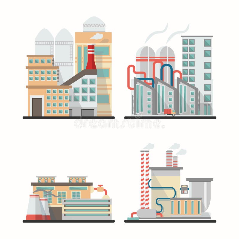 Sistema De Edificios De La Industria En Vector Ilustración del Vector - Ilustración de potencia ...