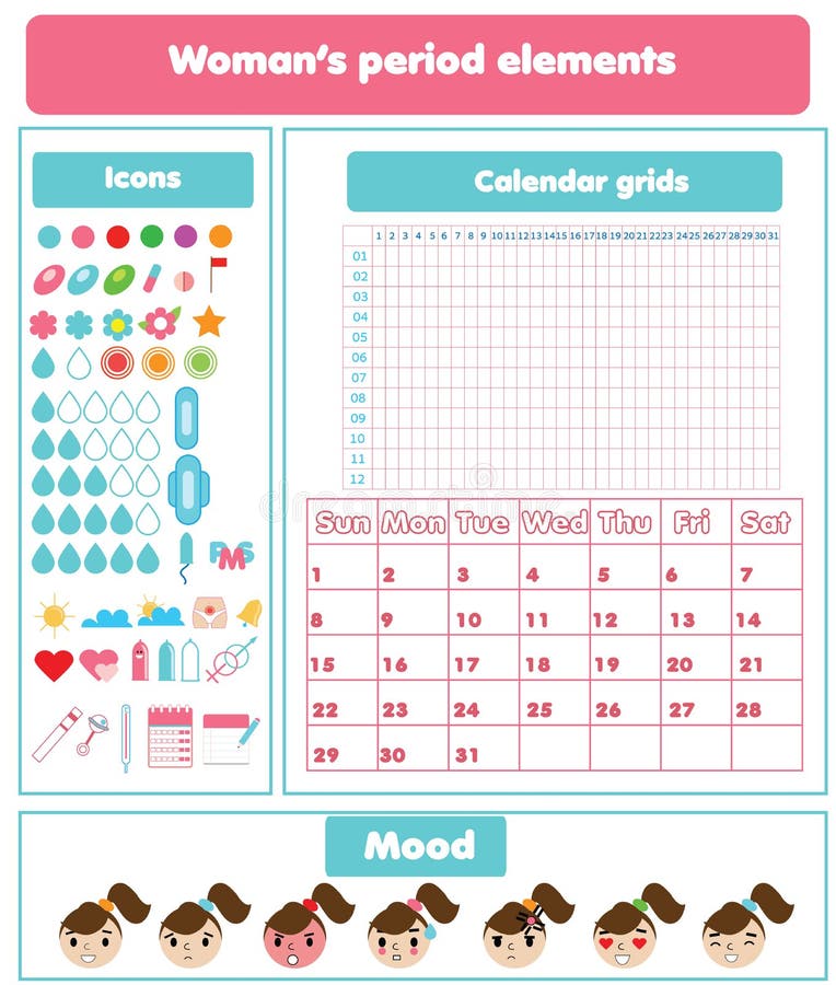 Sistema De Elementos Del Período De La Mujer Ilustración del Vector ...