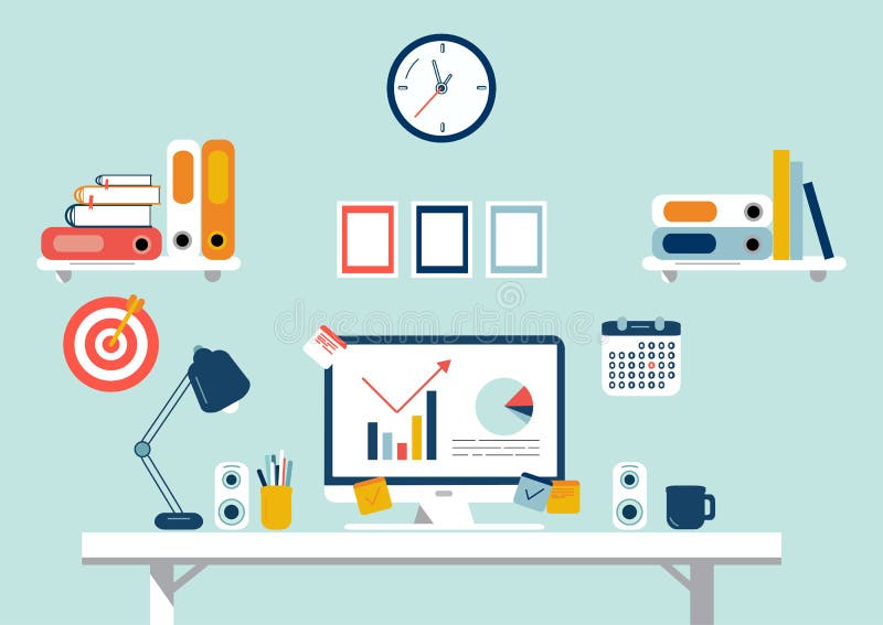 Sistema De Elementos Planos Del Diseño, Ejemplo Del Espacio De Trabajo Vector Ilustración del ...