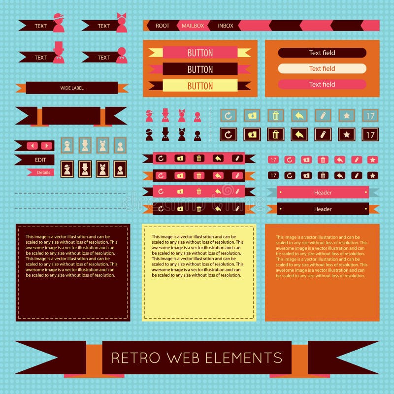 Sistema De Elementos Retro Plano Del Web Del Vintage Del Vector ...