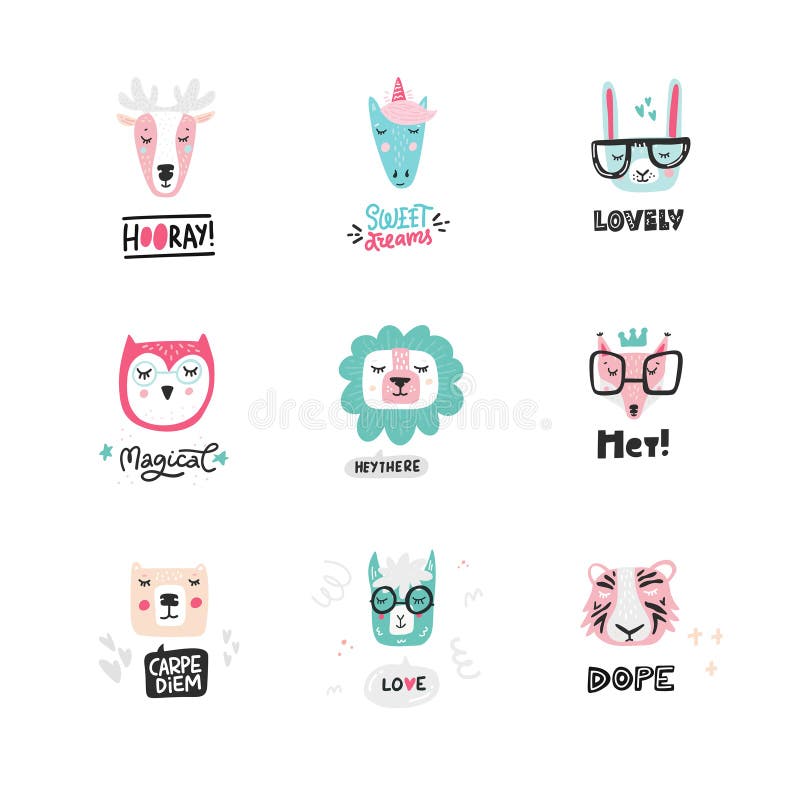 Sistema De Iconos Animales Lindos Ilustración del Vector - Ilustración ...